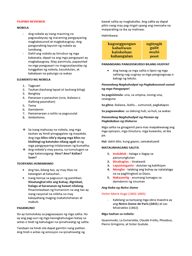 Filipino Reviewer 10 | PDF