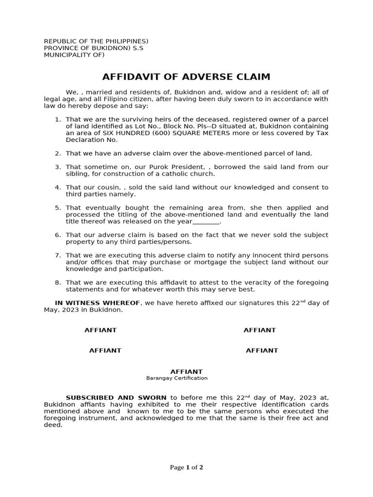 Adverse Claim | PDF | Politics | Social Science