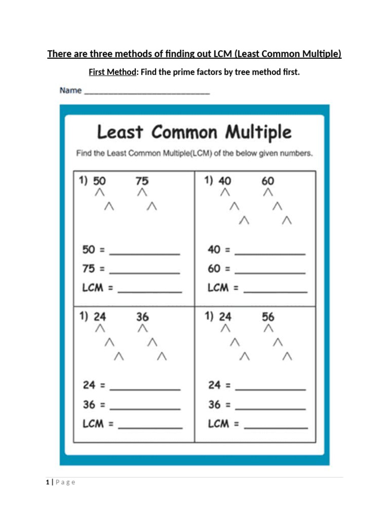 HCF and LCM extra worksheets | PDF