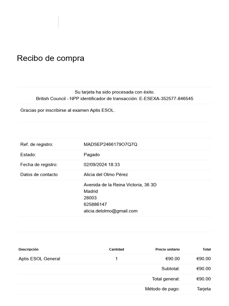 ESP - Madrid Septiembre 2024 Aptis ESOL | PDF