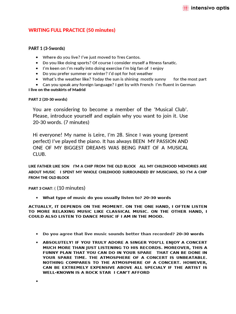 WRITING - Full Exercise (Musical Club) | PDF