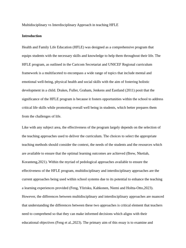 Multidisciplinary Vs Interdisciplinary Approach in Teaching HFLE | PDF