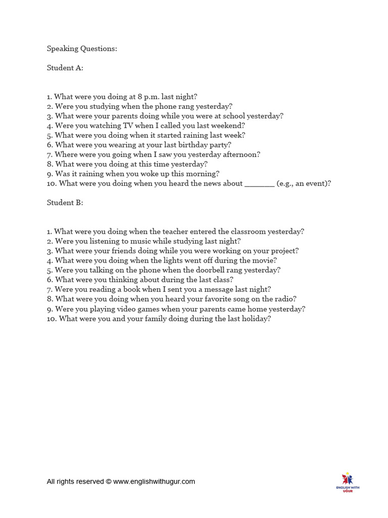 Past Continuous Speaking Questions | PDF