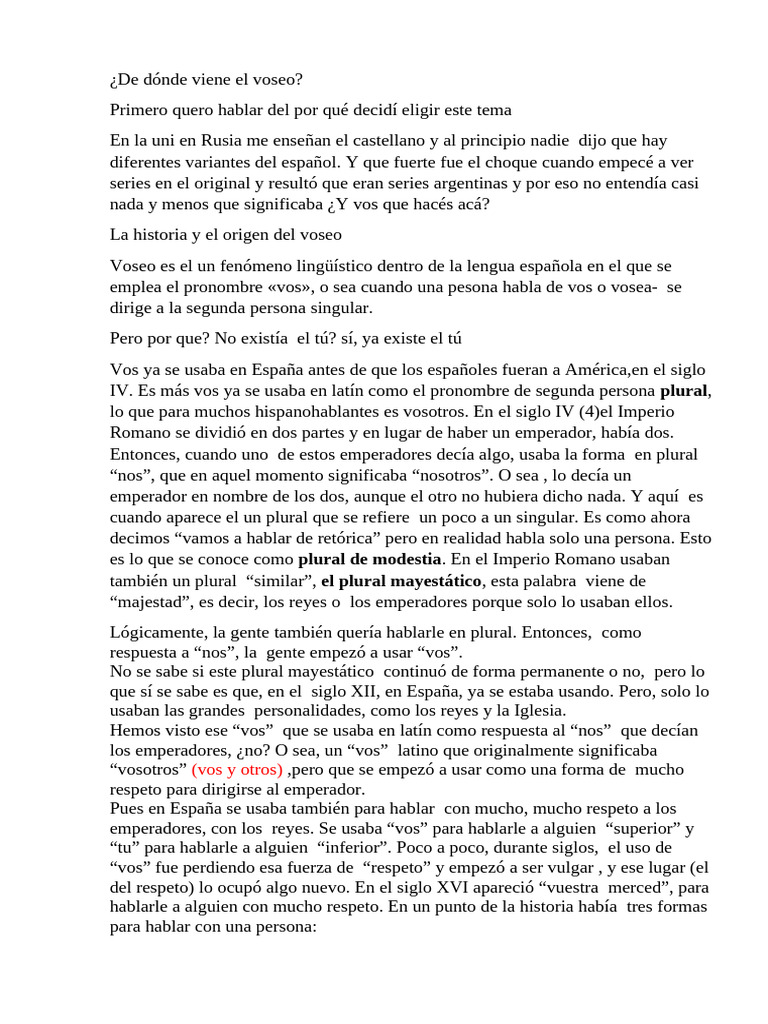 De Dónde Viene El Voseo | PDF | Lengua española | Plural