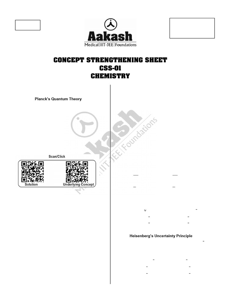 Concept Strengthening Sheet (CSS-01) Based On AIATS-01 (TYM - Phase-01 & 02) - Chemistry | PDF