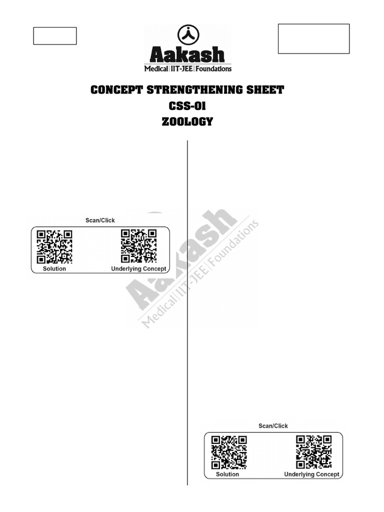 Concept Strengthening Sheet (CSS-02) Based On AIATS-01 (TYM - Phase-01 & 02) - Zoology | PDF