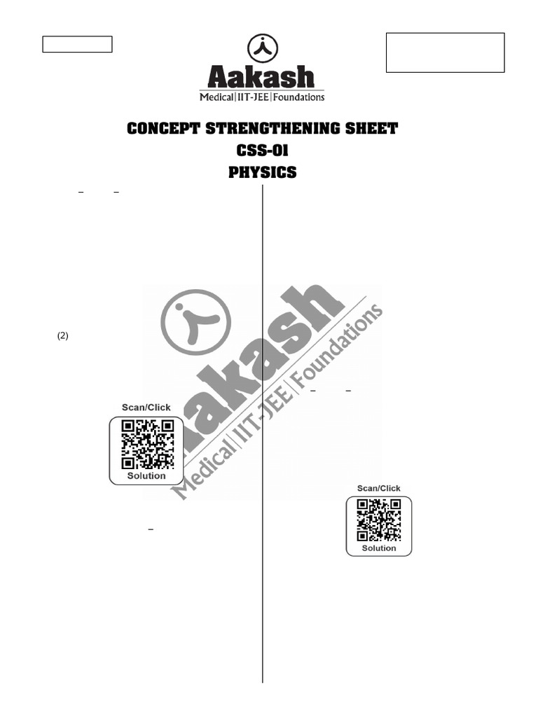 Concept Strengthening Sheet (CSS-01) Based On AIATS-01 (TYM - Phase-01 & 02) - Physics | PDF