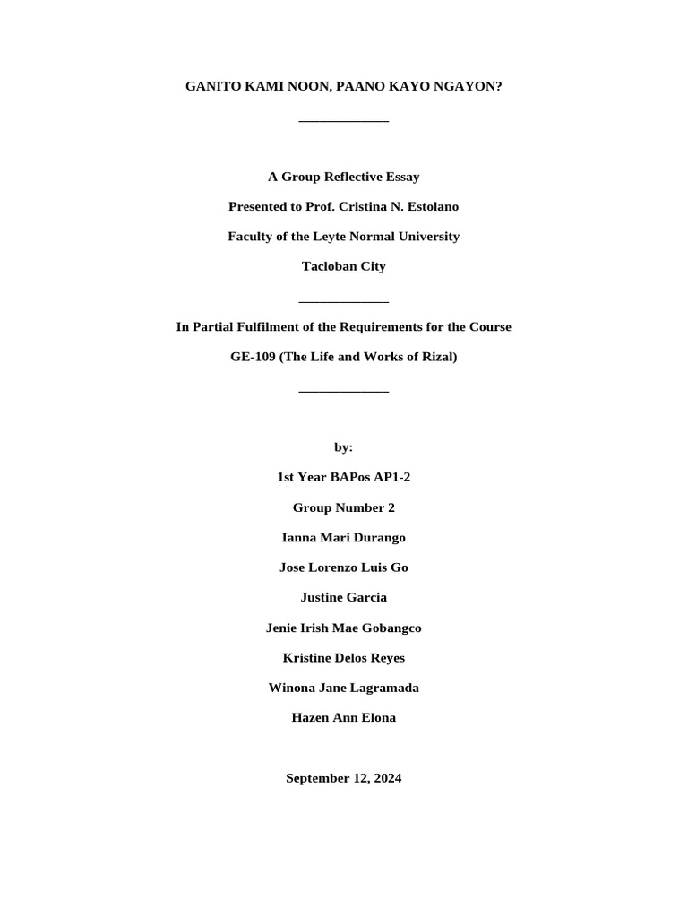 RIZAL - G2 - REFLECTIVE - ESSAY - 2 | PDF