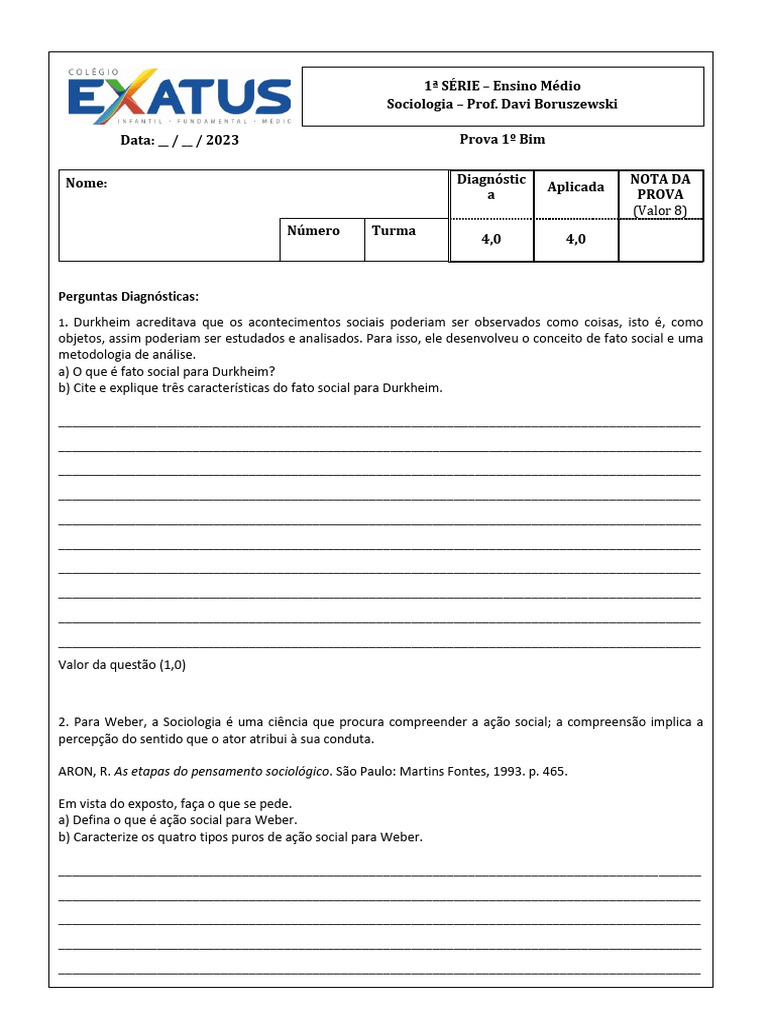 Prova 1o Colegial 1obimestre | PDF