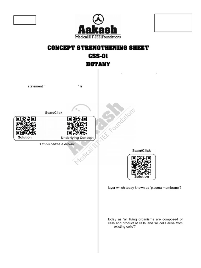 Concept Strengthening Sheet (CSS-01) Based On AIATS-01 (TYM - Phase-01 & 02) - Botany | PDF