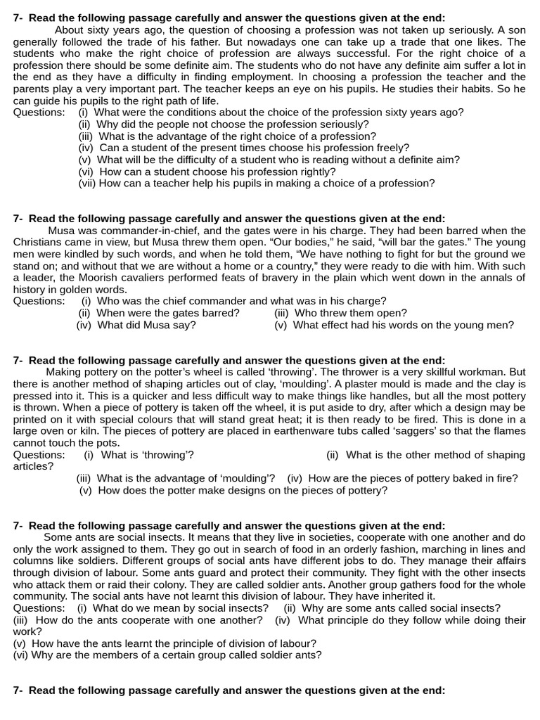 Comprehension Passages | PDF