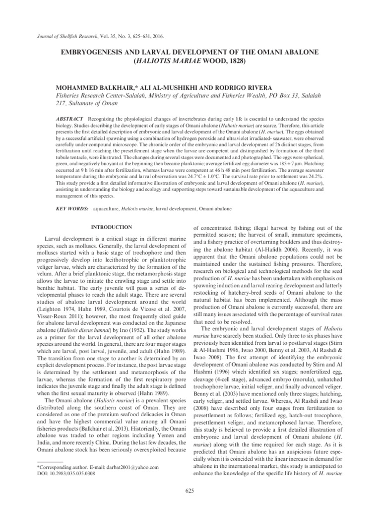 Embryogenesis and Larval Development of The Omani Abalone (Haliotis ...