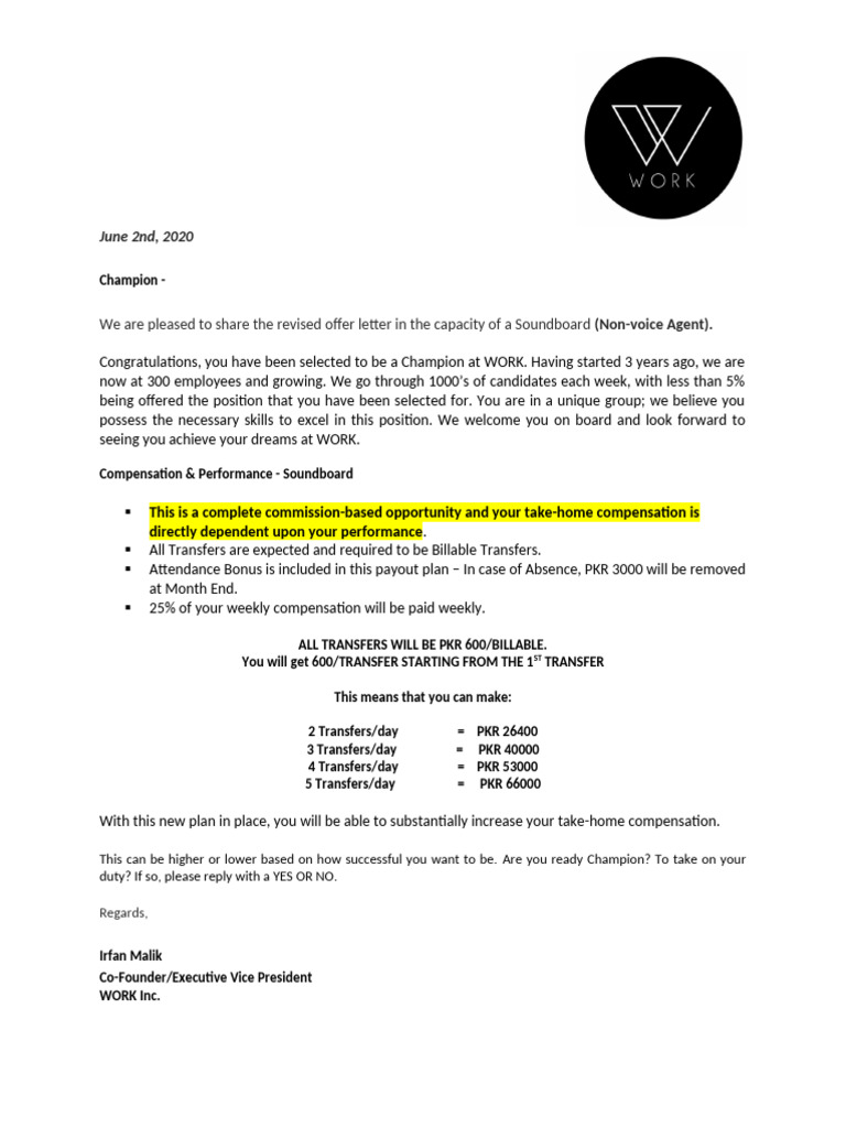 Offer Letter | PDF | Business