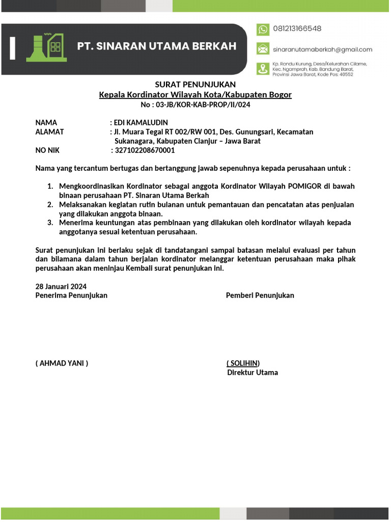 Form Surat Penunjukan SUKANAGARA | PDF