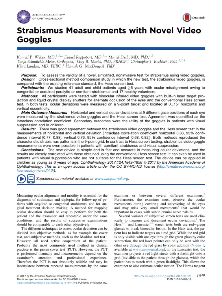 Strabismus Measurements With Novel Video Goggles | PDF