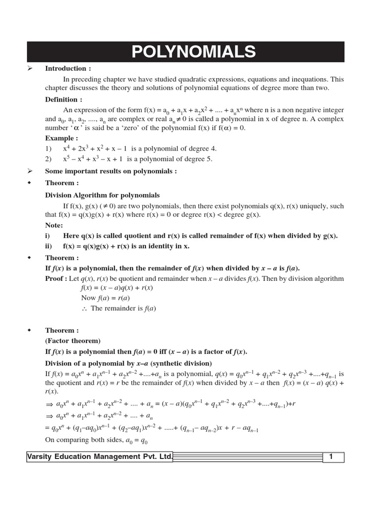 Polynomials | PDF | Polynomial | Quadratic Equation