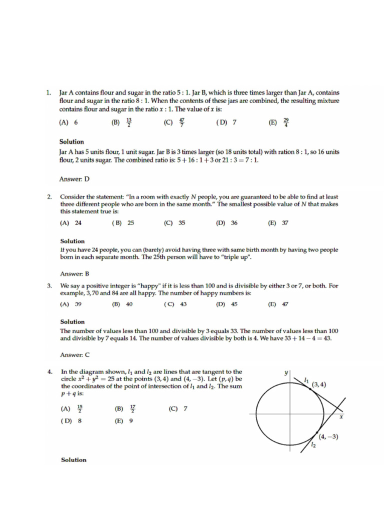 IOQM PRACTISE HANDOUT-1 Solutions | PDF