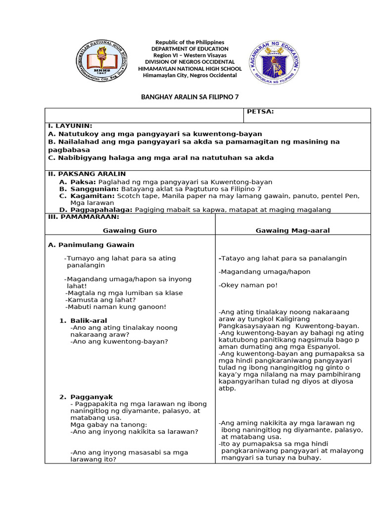 Paglalahad NG Mga Pangyayari Sa Kuwentong-Bayan | PDF