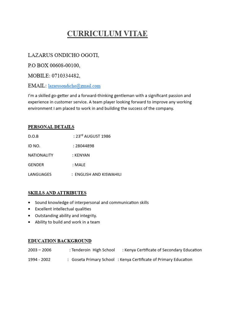 LAZARUS ONDICHO CV | PDF