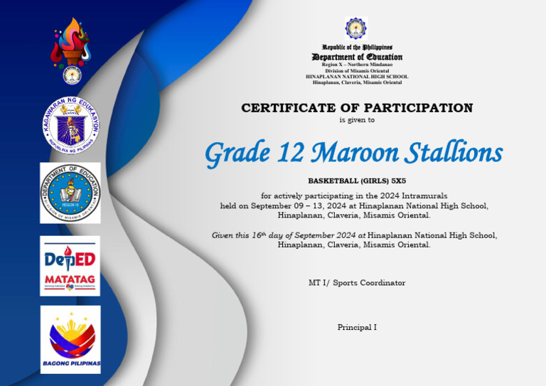 Certificate of Participation - Intrams | PDF