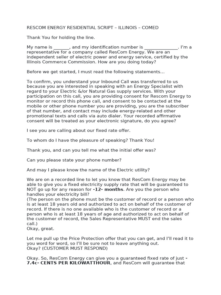 Rescom Energy Residential Script Illinois | PDF