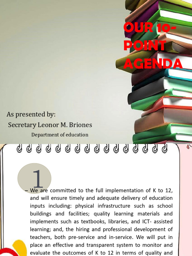 10 Point Agenda of K To 12 - 073921 | PDF