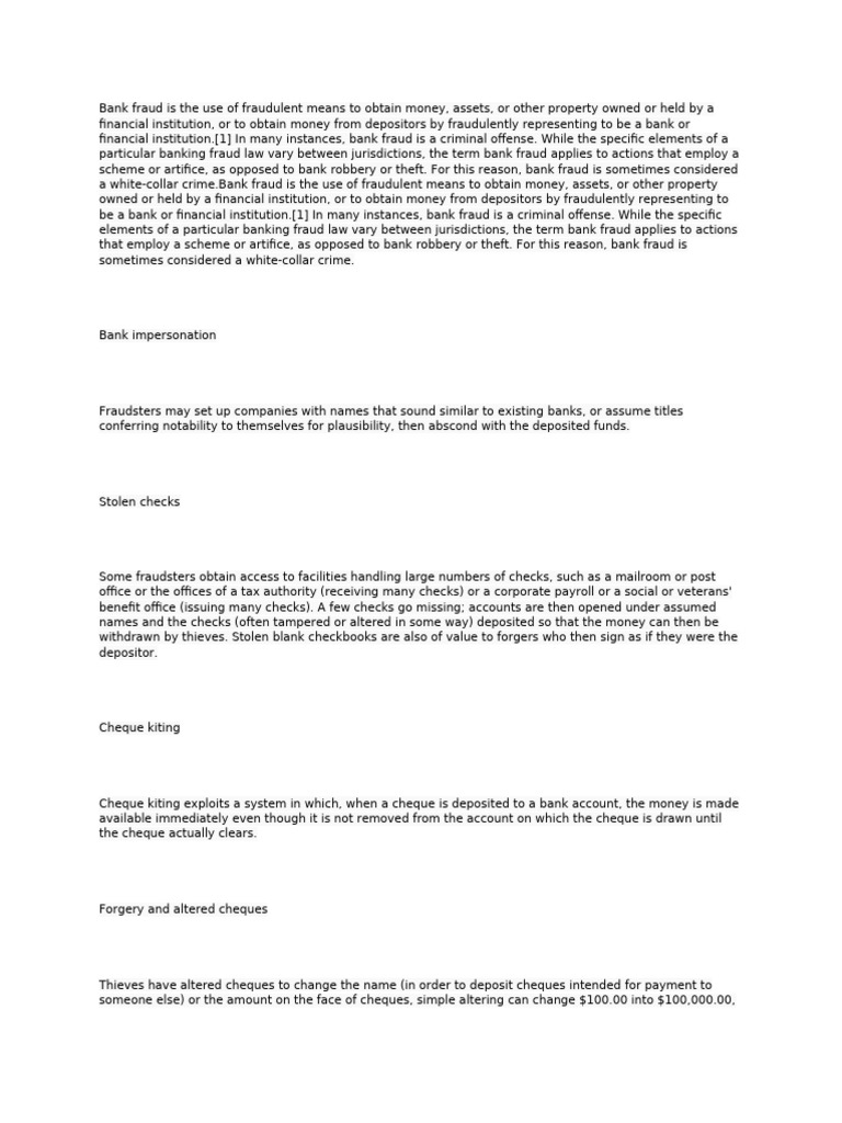 Bank Fraud Explained (Detailed) | PDF