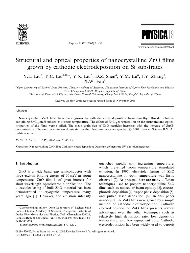 Structural and Optical Properties of Nanocrystalline Zno Films Grown by Cathodic ...