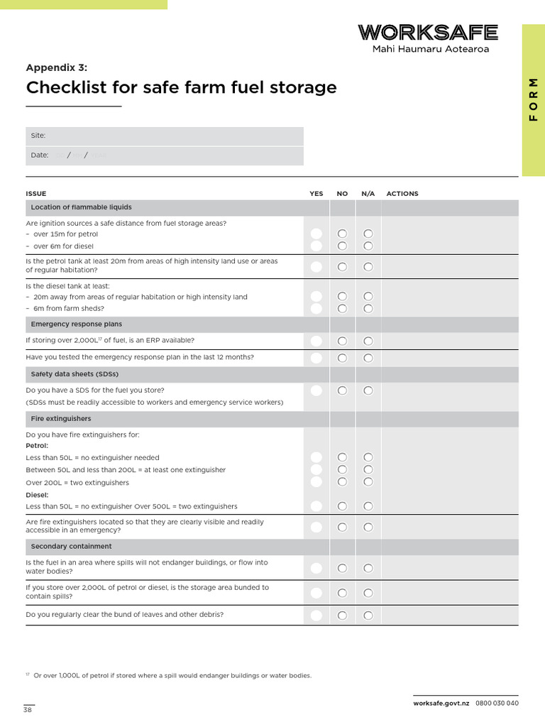 Appendix 3 Checklist For Safe Farm Storage Above Ground Fuel | PDF