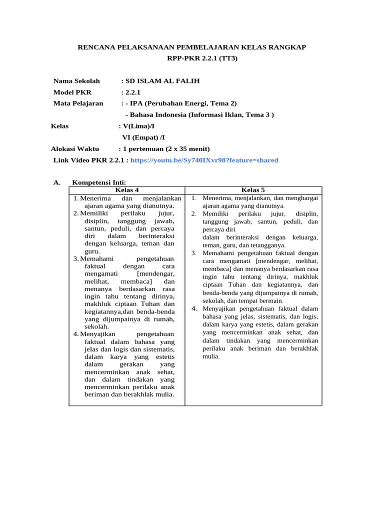 3.1. RPP Kelas Rangkap | PDF