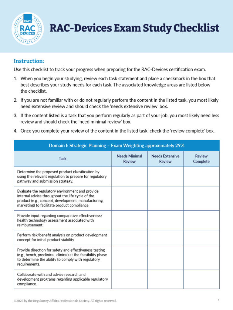 RAC-Devices Exam Study Checklist | PDF | Regulatory Compliance | Risk ...