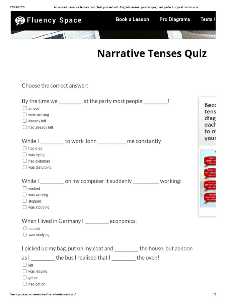 Advanced Narrative Tenses Quiz. Test Yourself With English Tenses ...