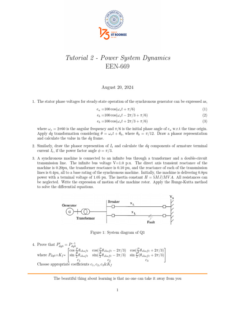 Power System Dynamics Tut 2 | PDF