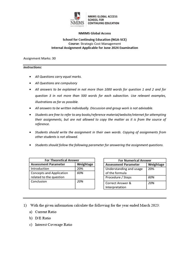 Strategic Cost Management Questions June 2024 SEM3 | PDF