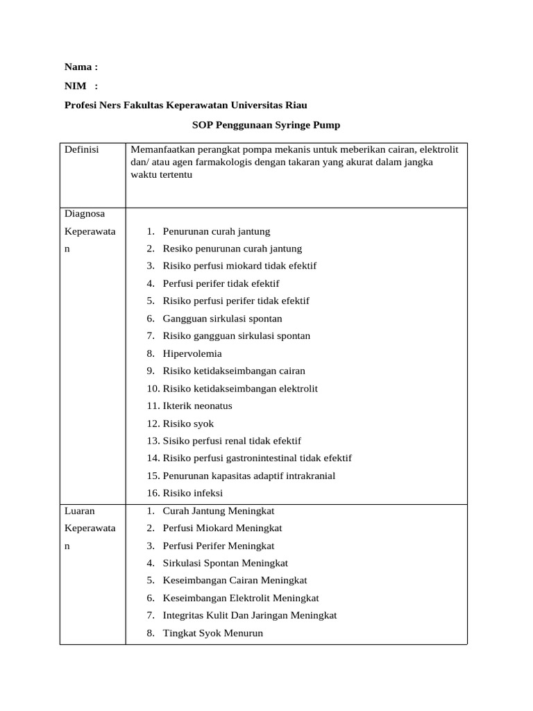 SPO Penggunaan Syring Pump | PDF