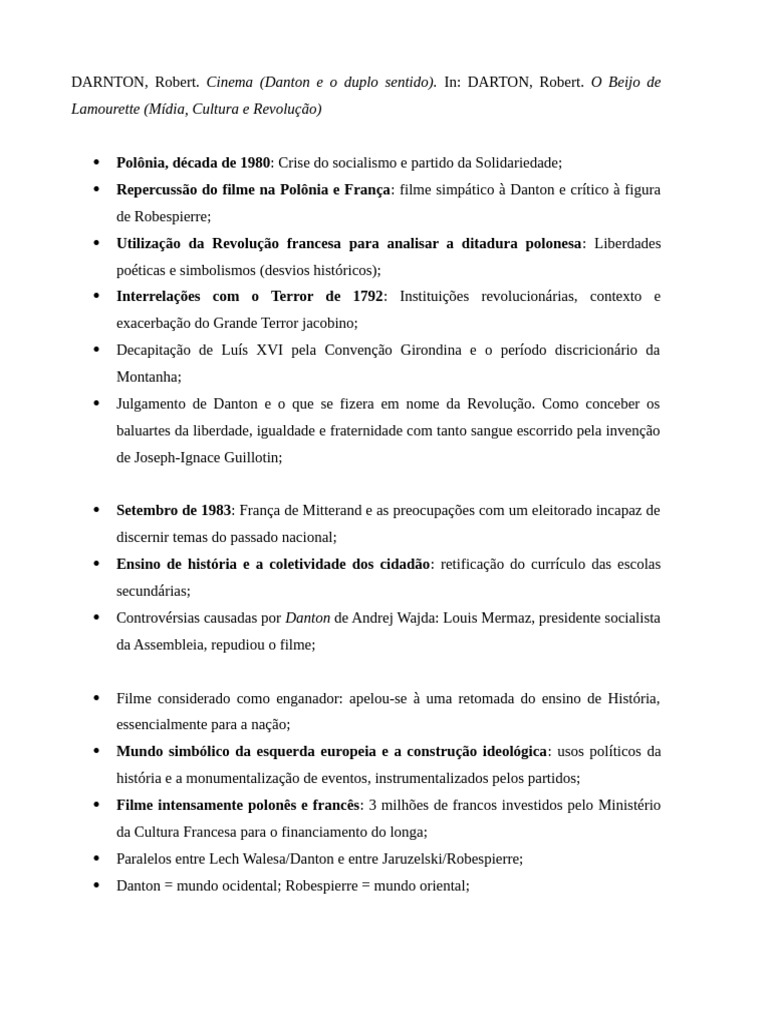 DARNTON, Robert. Cinema (Danton e o Duplo Sentido) | PDF
