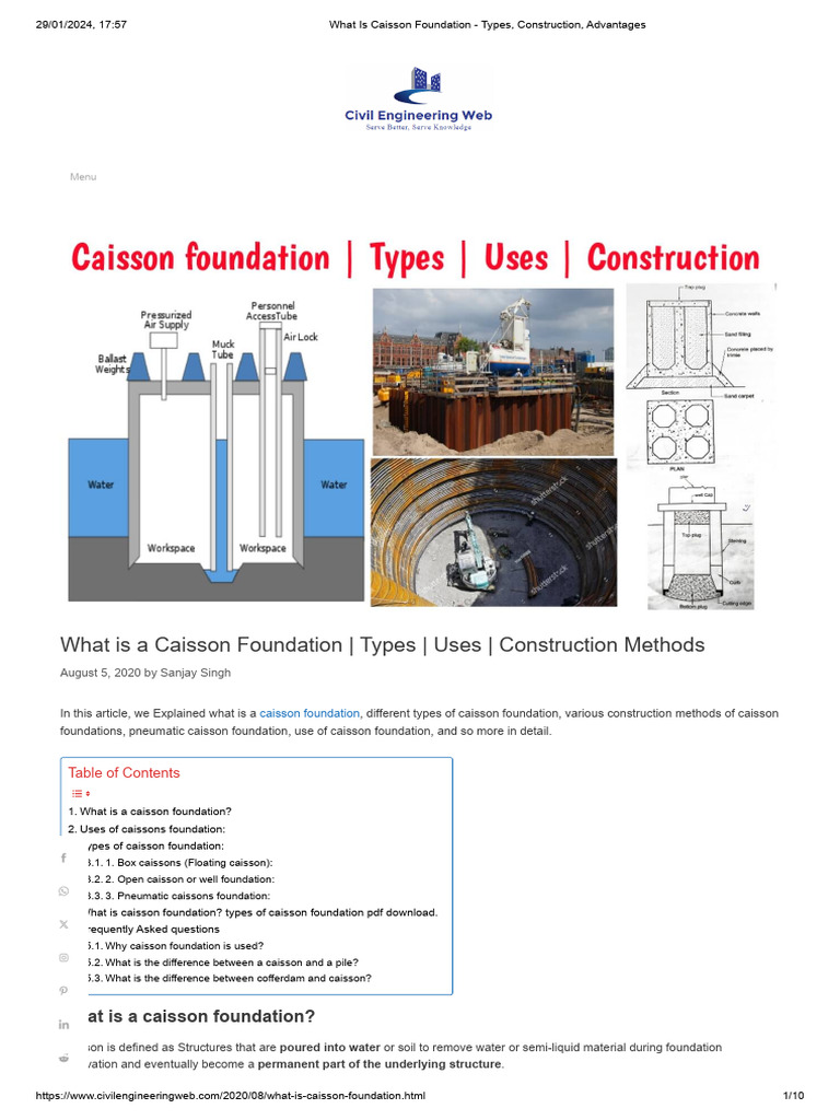 What Is Caisson Foundation - Types, Construction, Advantages | PDF
