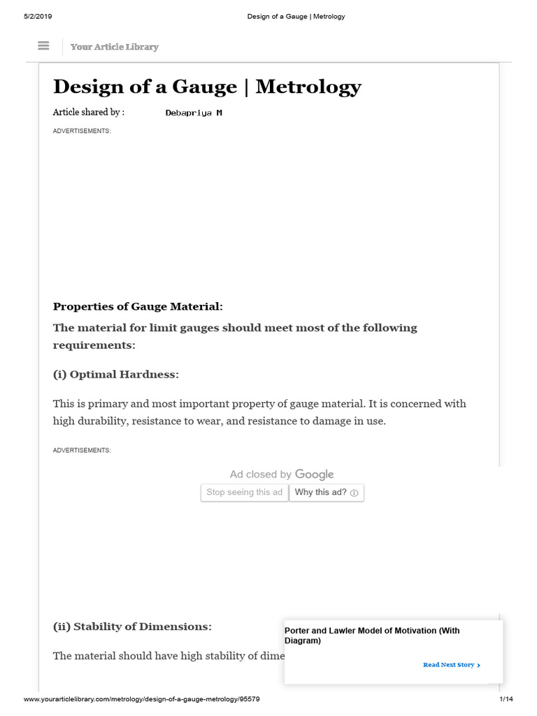 Design of A Gauge - Metrology | PDF