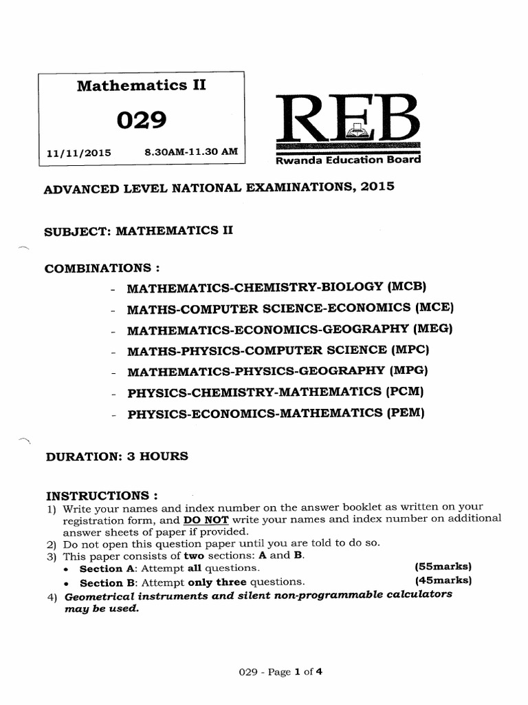 2015 Mathematics II MCB Mce Meg MPC MPG PCM Pem | PDF