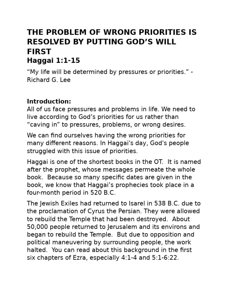 The Problem of Wrong Priorities Is Resolved by Putting God | PDF ...