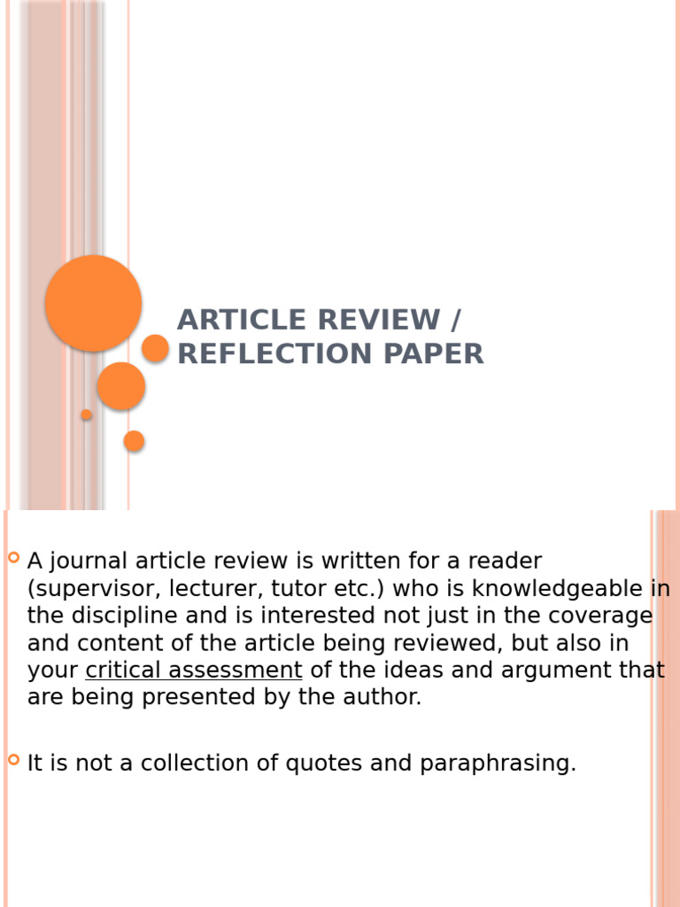 Reflection Essay - Article Review Guidelines - 2024 | PDF