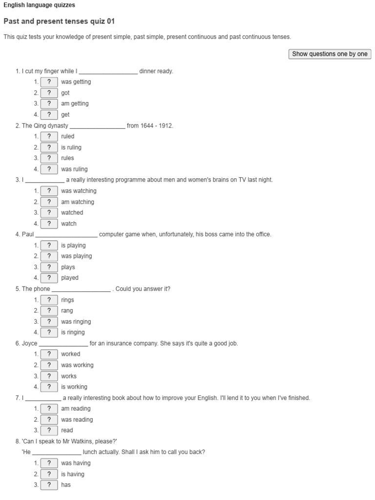 English language quiz - tenses - mixed - 01 _ ELTbase.com | PDF