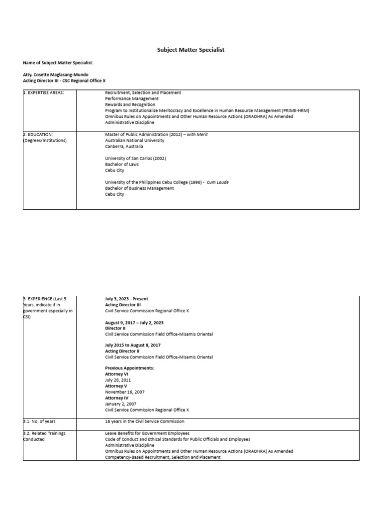 Resource Speaker's Profile - CMM August 2023 | PDF