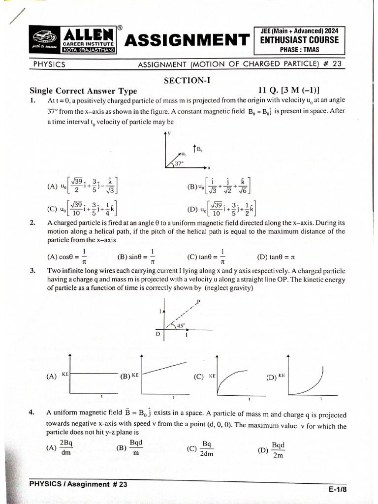 23 # Assignment (TMAS) (Motion of Charged Particle) Student | PDF