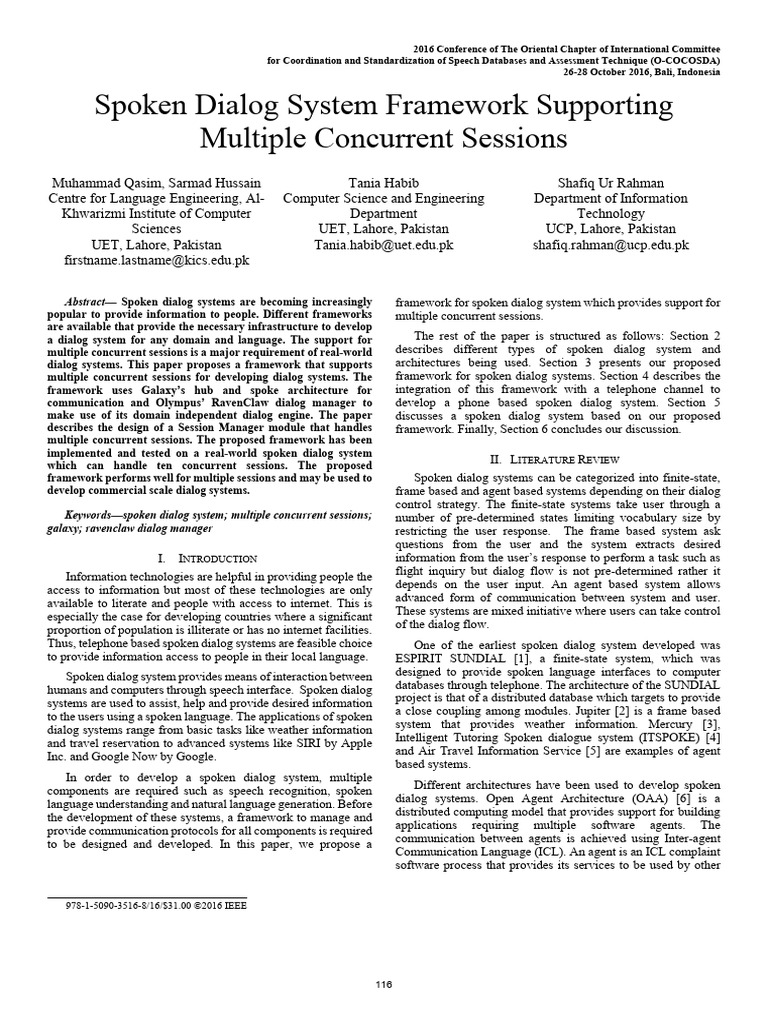 Spoken Dialog System Framework Supporting Multiple Concurrent Sessions | PDF