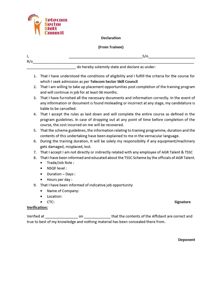Declaration From Trainee & Parents | PDF | Affidavit