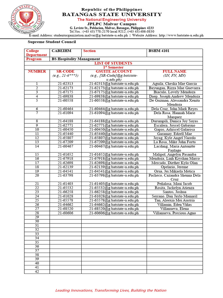 SECTION-DEPARTMENT-List-of-Students | PDF
