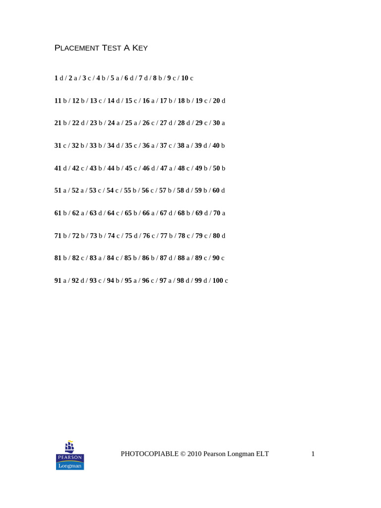 Placement Test Answer Key | PDF