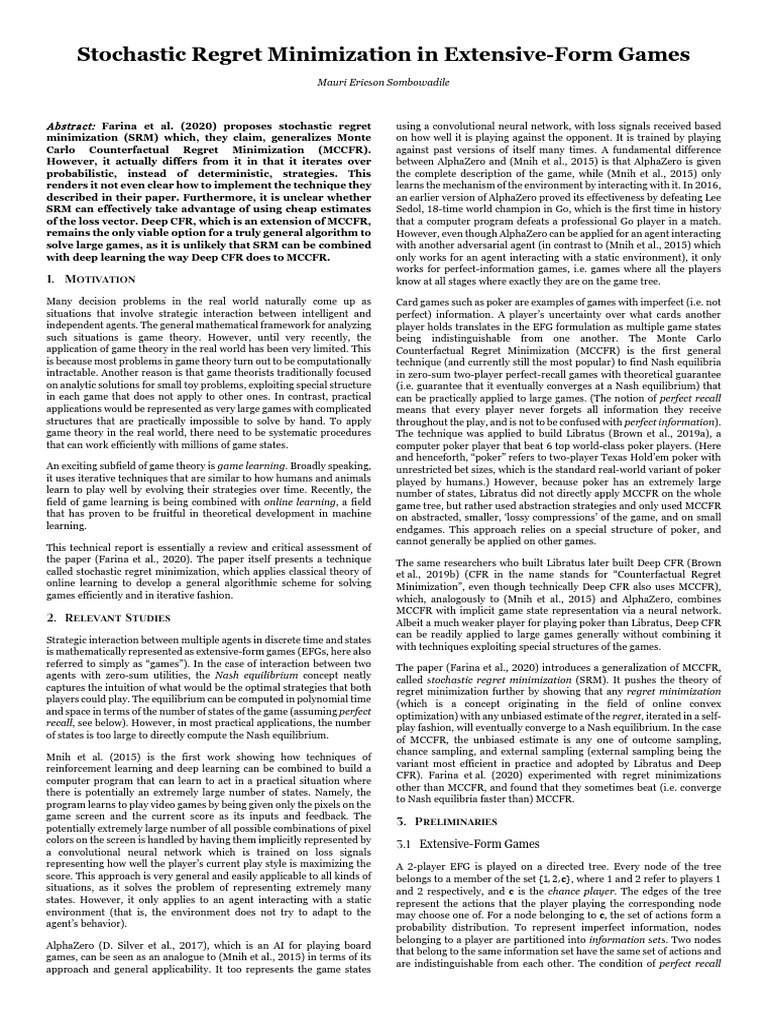 Stochastic Regret Minimization in Extensive-Form Games | PDF