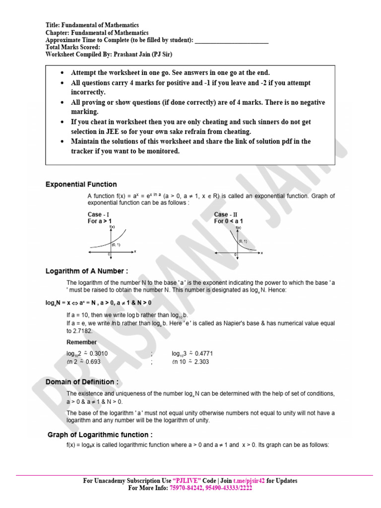 Worksheet-3 Logarithm of A Number | PDF